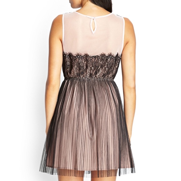 Forever 21 | Dresses | Forever 2 Sheer Black Lace Eyelash Pleated Dress ...